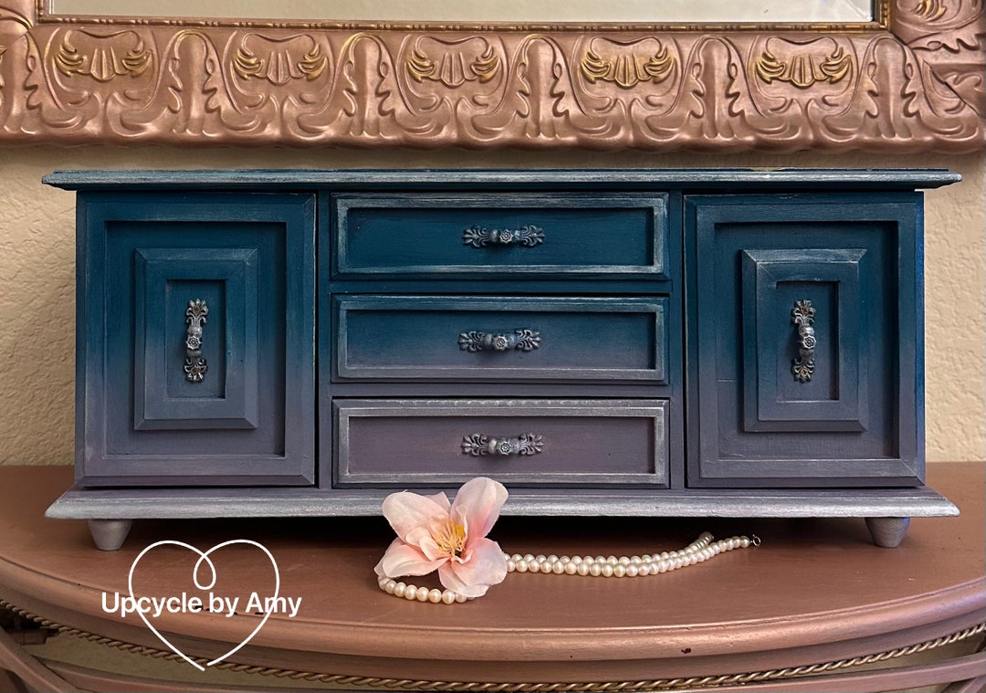 Jewelry Box. Bohemian Garden Jewelry Chest. Large Teal and Lavender ...