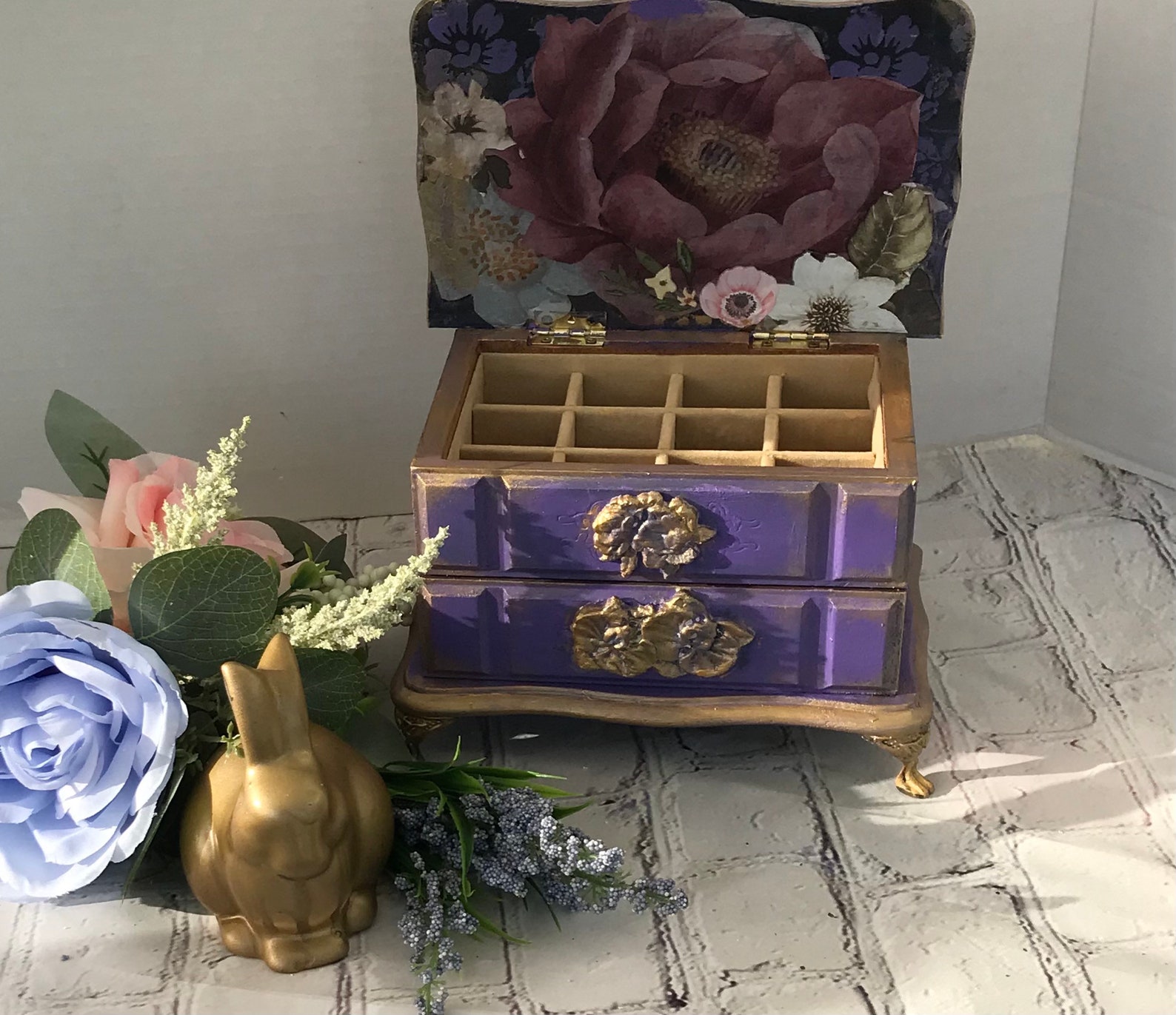 Jewelry Box. Purple and Gold Flower Garden Jewelry Box. Small | Etsy