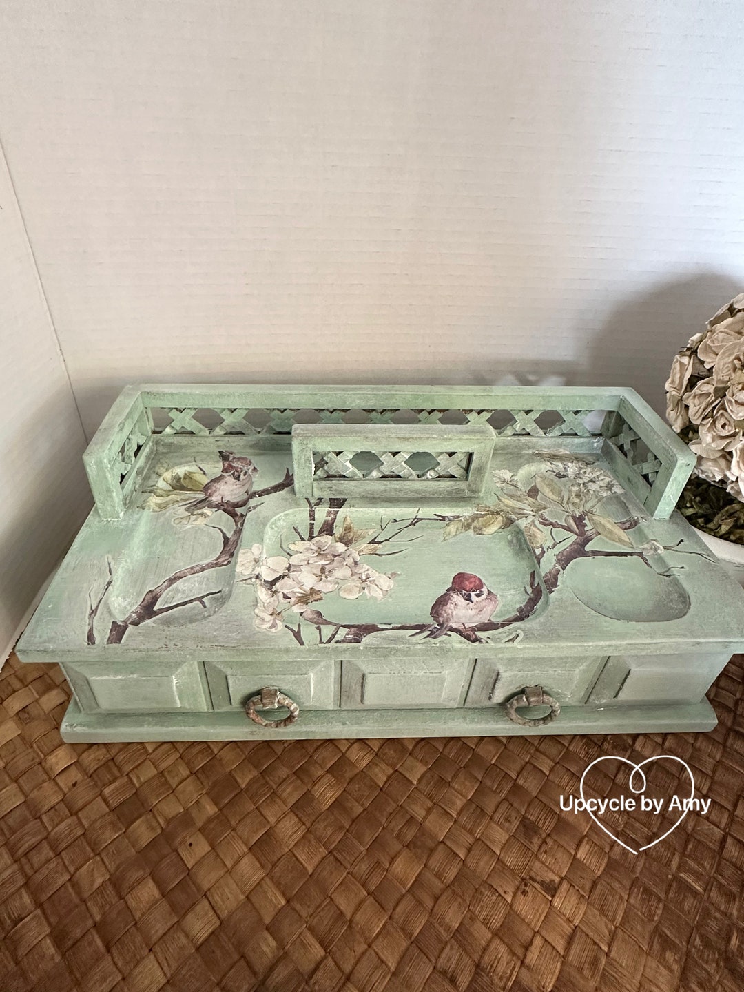 Jewelry Valet. Pale Green Bird Jewelry Box. Shabby Chic Storage Chest ...