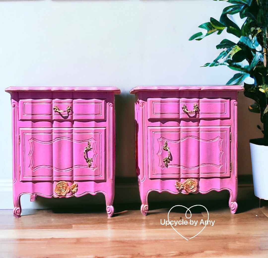 Nightstands. French Provincial End Tables. Pink Pearlescent Bedside ...