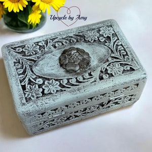 Keepsake Box. Pale Blue Trinket Box. Vintage Wooden Jewelry Box ...