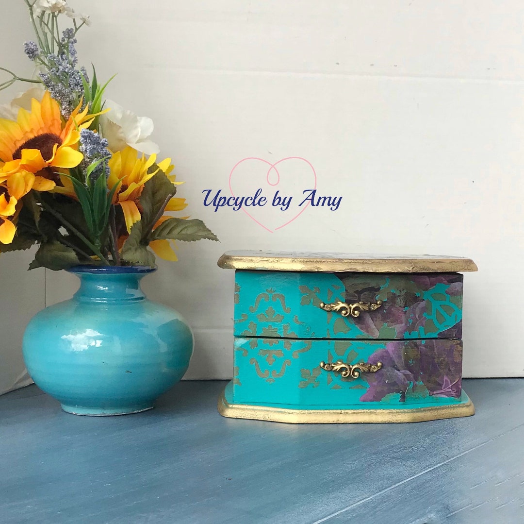 Jewelry Box. Boho Teal Jewelry Chest. Deep Turquoise and Gold Jewelry ...