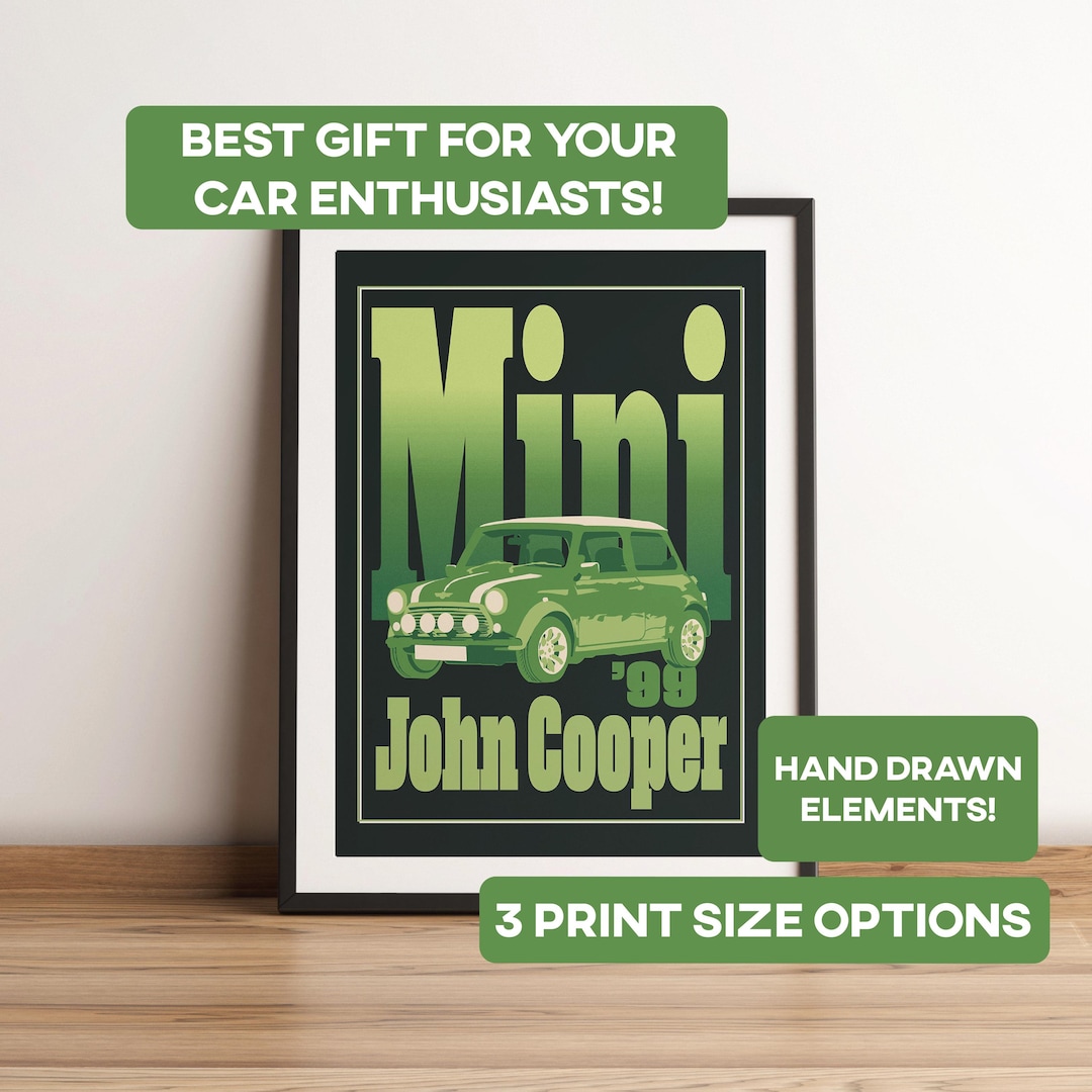 Mini Cooper Poster for Mini Fans, Gift for Car Lovers, Garage Car ...