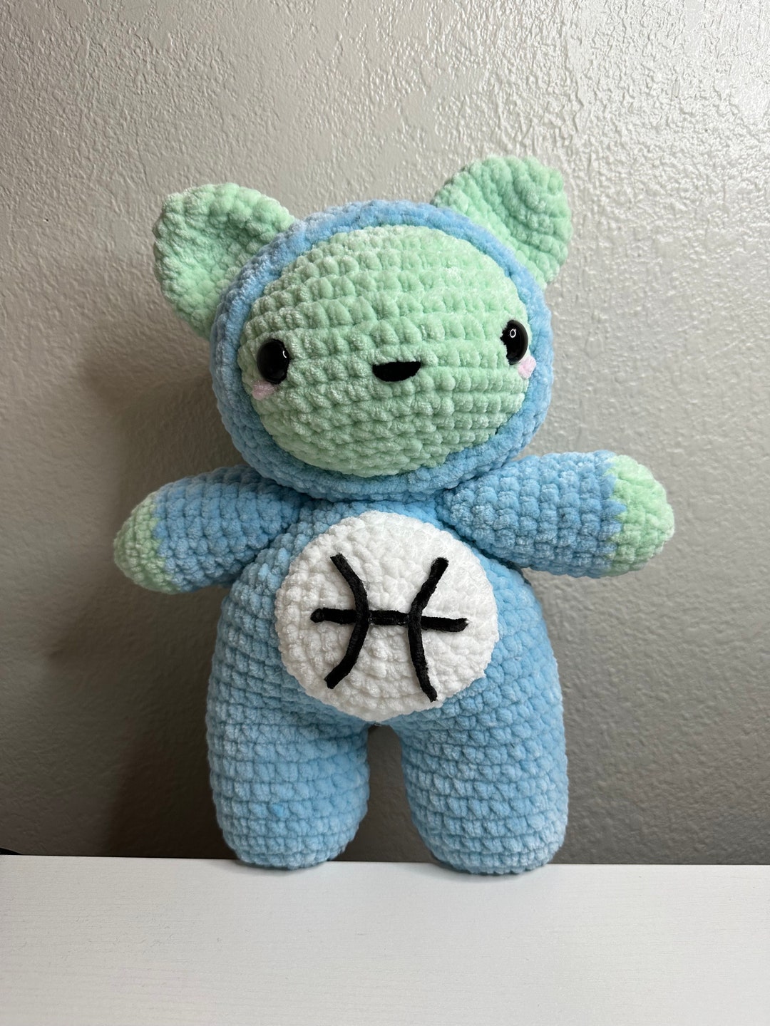 Pisces Bear Plushie - Crochet Pisces Bear Wearing Shark Onesie - Etsy