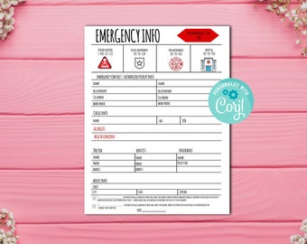 Emergency Contact Info Sheet: Contact Information for Daycare | Etsy