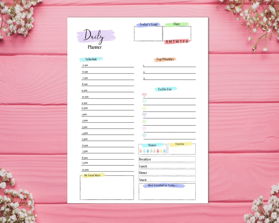 Daily Planner Colorful Daily Planner Daily Planner | Etsy