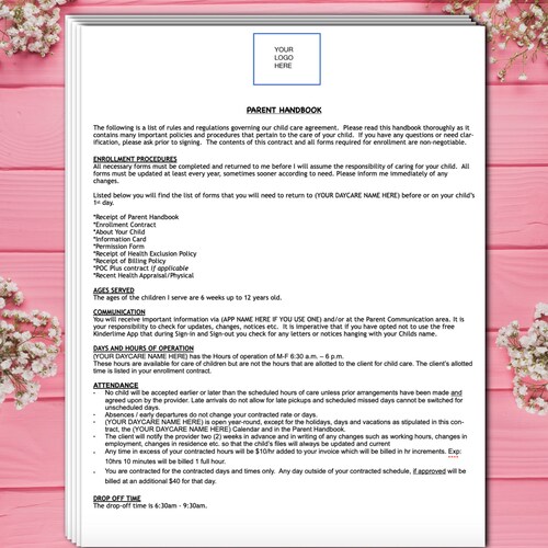 Home Daycare Contract & Parent Handbook Template / In-depth - Etsy