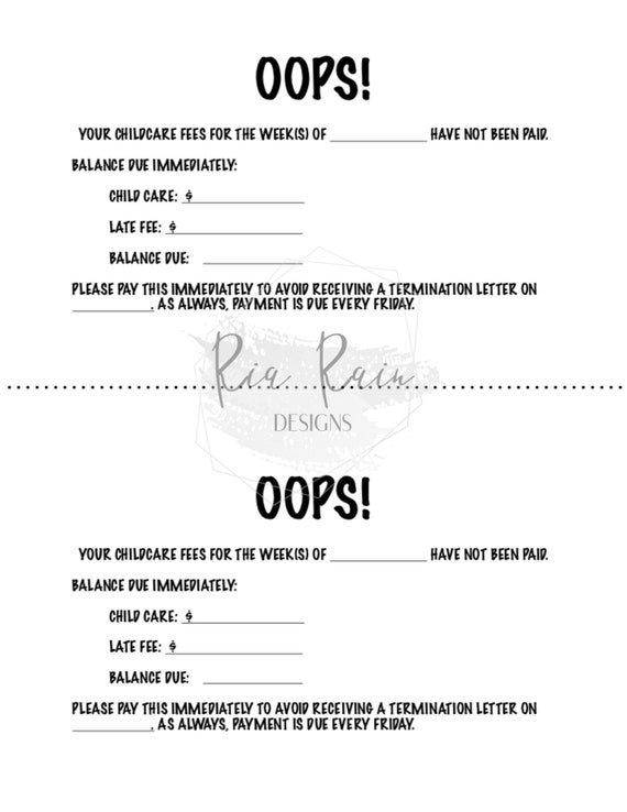 Late Payment Notice Daycare Payment Notice Daycare Payment Etsy
