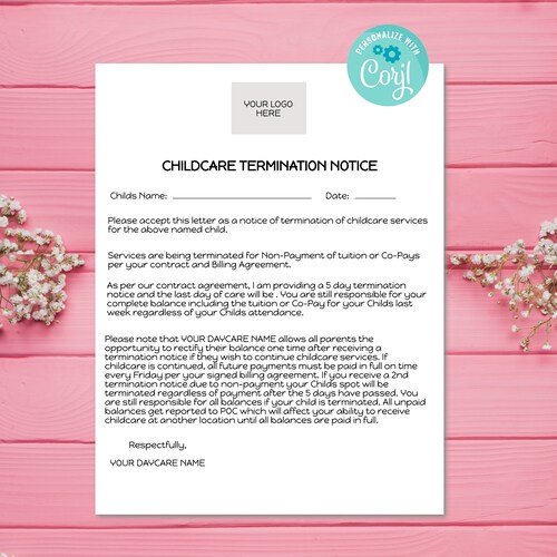 Editable Daycare Termination Notice Daycare Payment Notice - Etsy