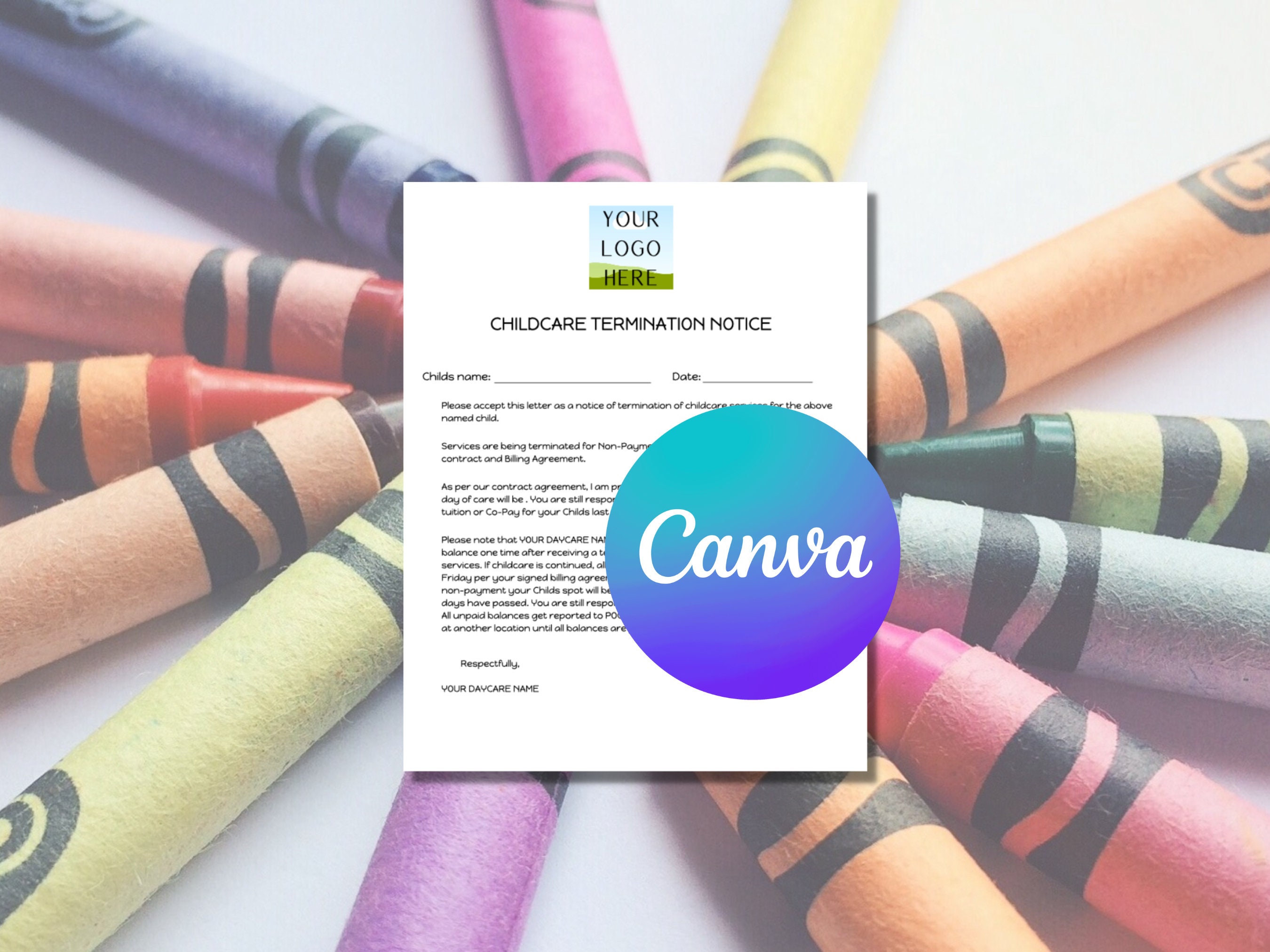 Editable Daycare Termination Notice | Daycare Payment Notice | Daycare ...