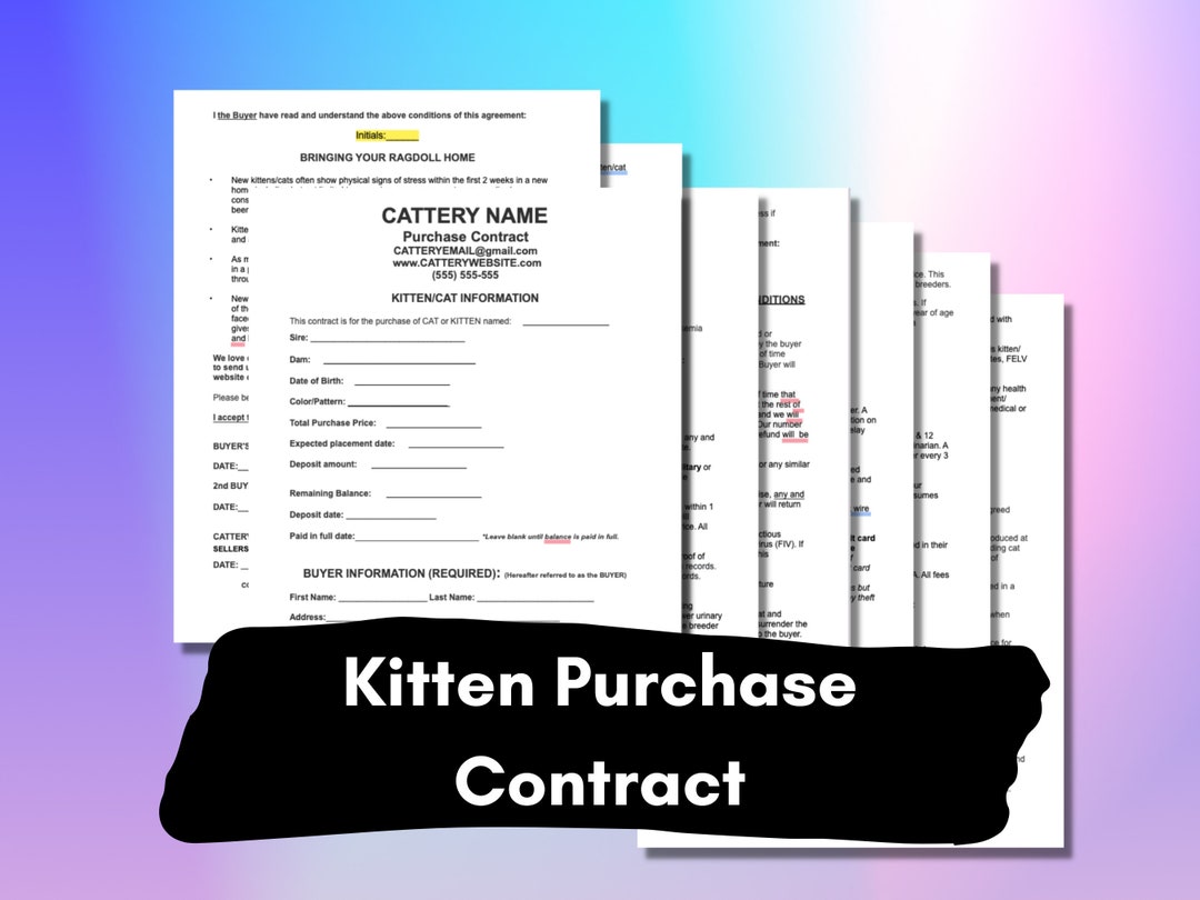 Kitten Purchase Agreement, Cattery Purchace Contract, Cat Breeder ...
