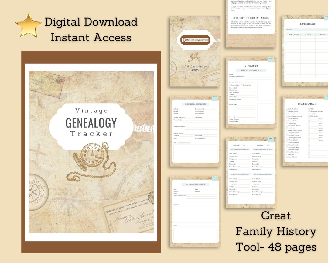 Vintage Style Genealogy Tracker and Planner for Family History - Etsy