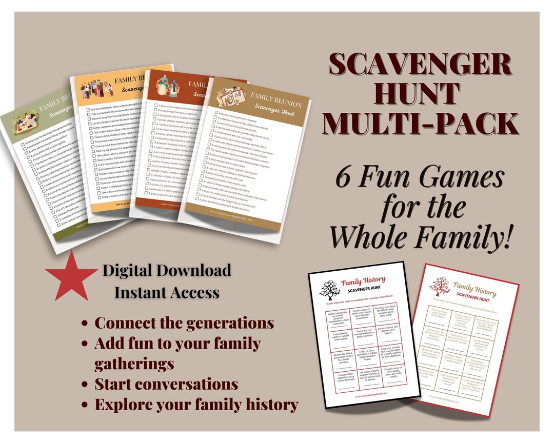 Family Reunion 6-pack Games | Scavenger Hunt | Bingo Clue Sheets | Fun ...