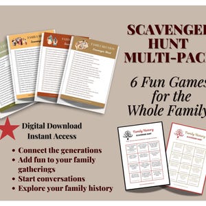 Family Reunion 6-pack Games | Scavenger Hunt | Bingo Clue Sheets | Fun ...