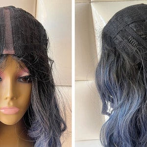 ICY GREY BLUE Ombre Lace Front Wig (dark Roots) Messy Waves Wavy ...
