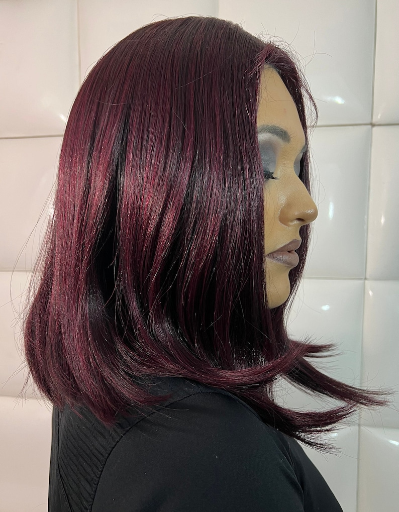 DEEP BURGUNDY Lace Front Wig Center Part Chic Long Bob - Etsy