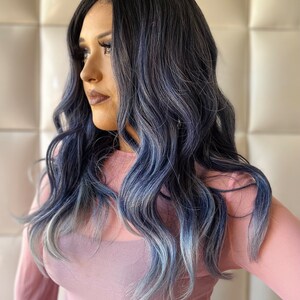 ICY GREY BLUE Ombre Lace Front Wig (dark Roots) Messy Waves Wavy ...