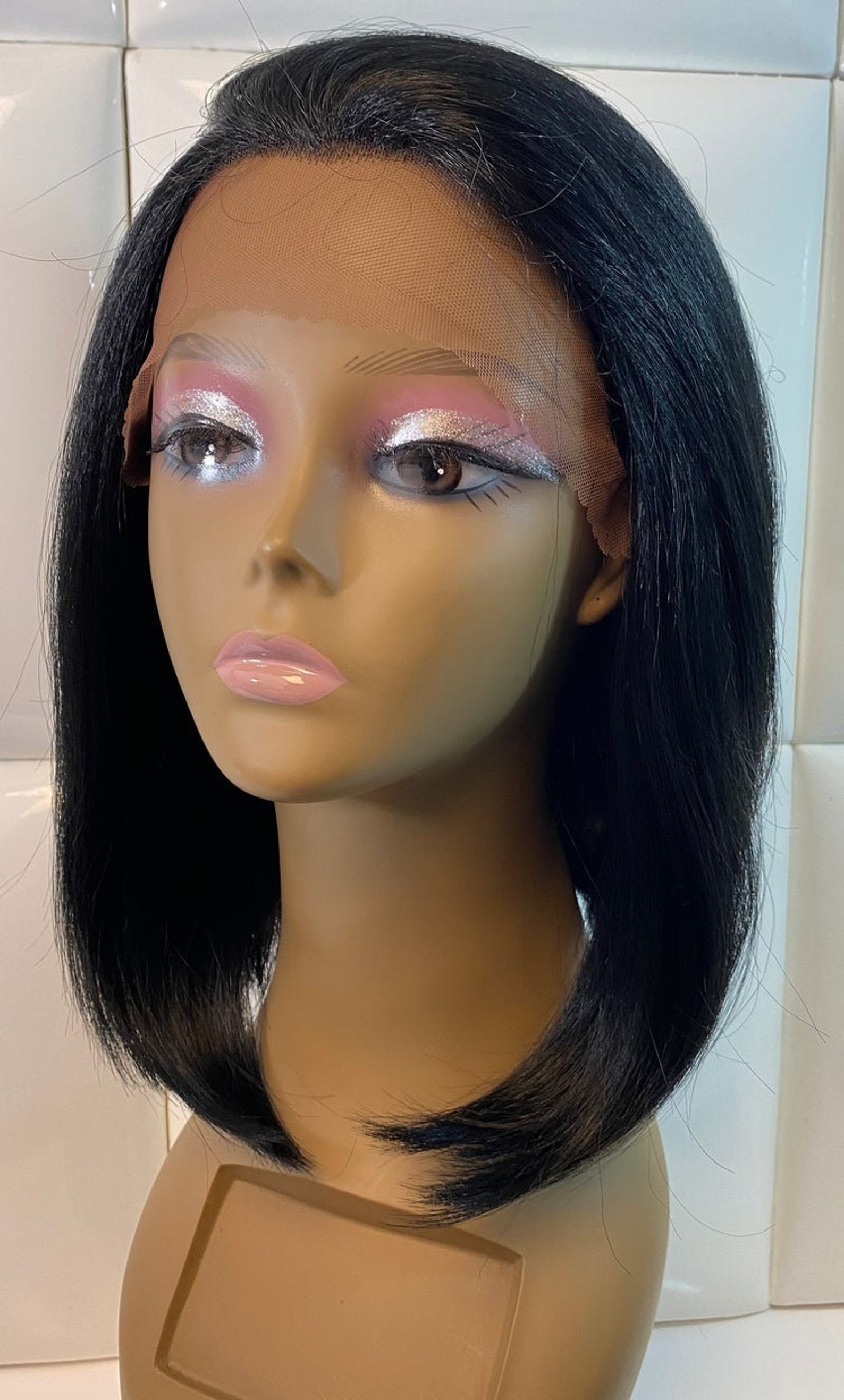 HUMAN Hair & Synthetic Blend Wig SOFT BLACK Swiss Lace - Etsy