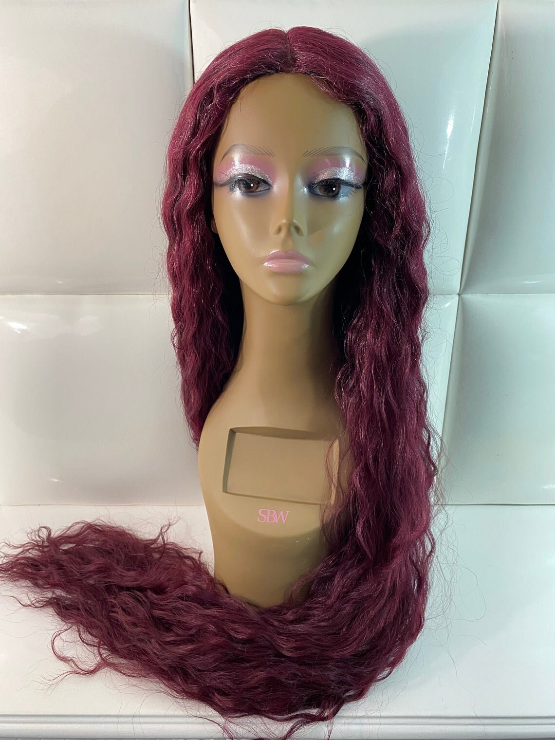 BURGUNDY RED MAROON Lace Part Wig Extra Long Wavy Curly Hair | Etsy