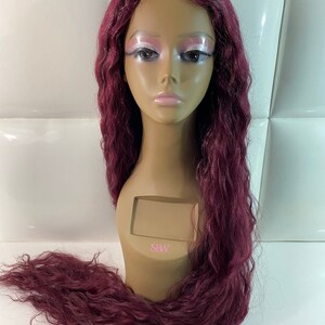 BURGUNDY RED MAROON Lace Part Wig * Extra Long Wavy Curly Hair * Witch ...