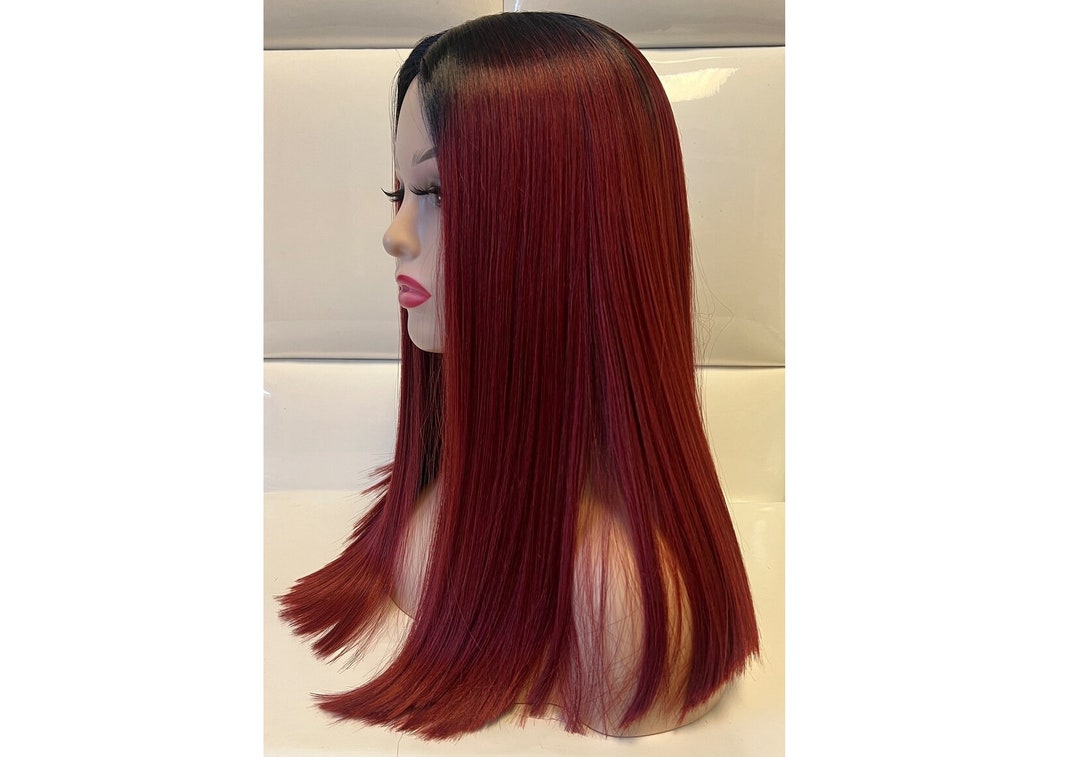 Short RED BURGUNDY CHERRY Ruby Wine Haircolor - Lace Part Wig - Dark ...
