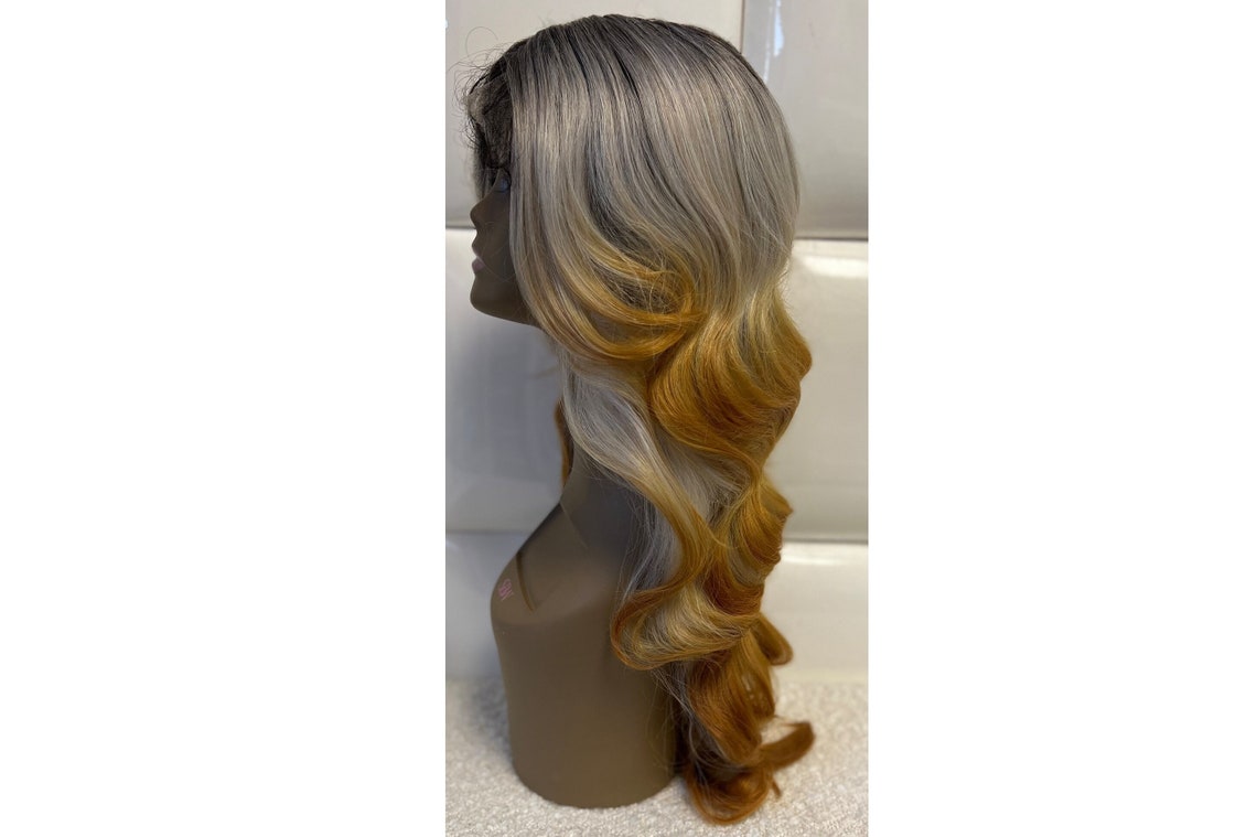 YELLOW PLATINUM BLONDE Dark Roots Lace Part Wig Multicolor - Etsy