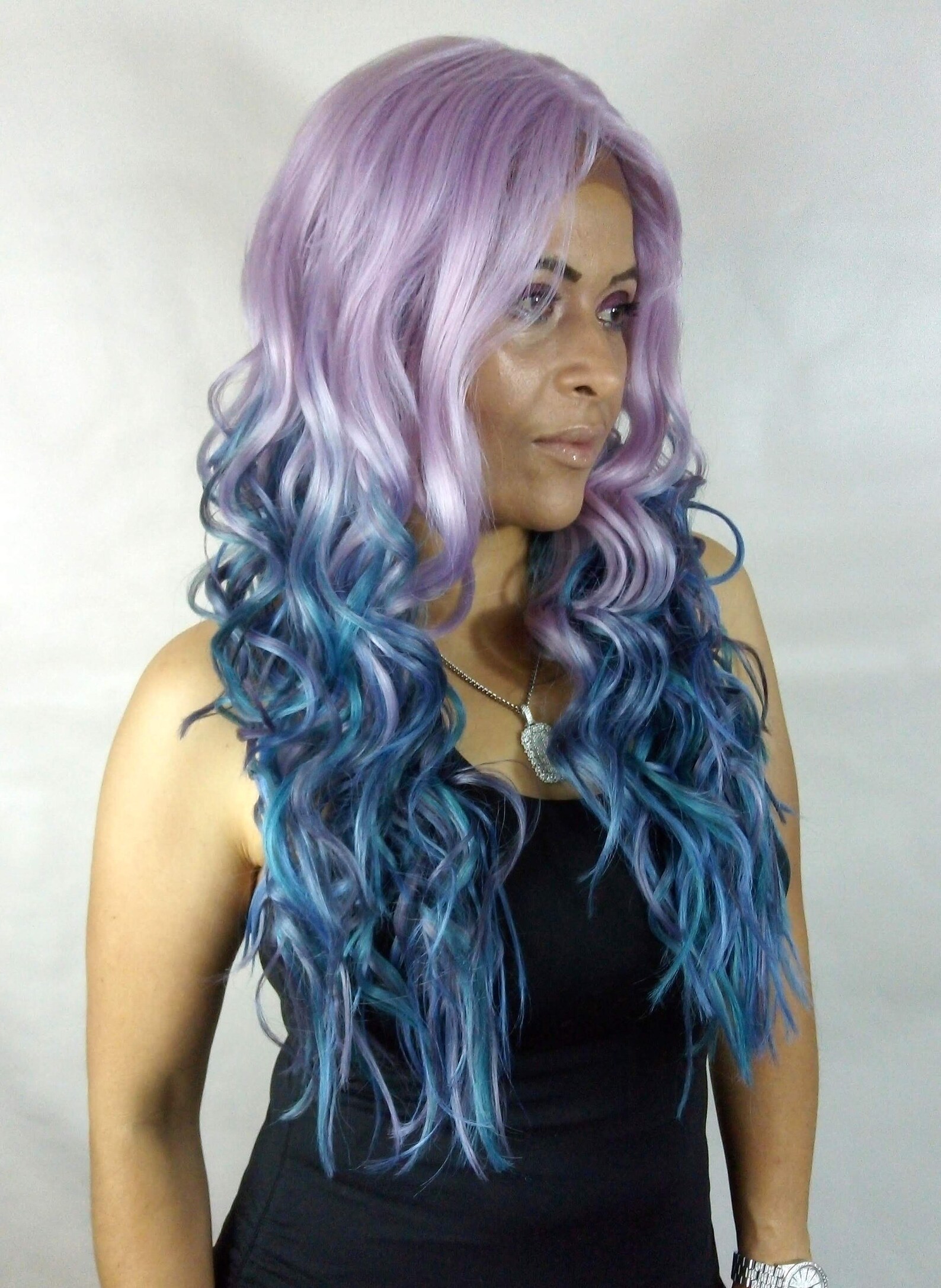 Synthetic Lace Front Wig Purple Lilac Lavender Teal Blue | Etsy
