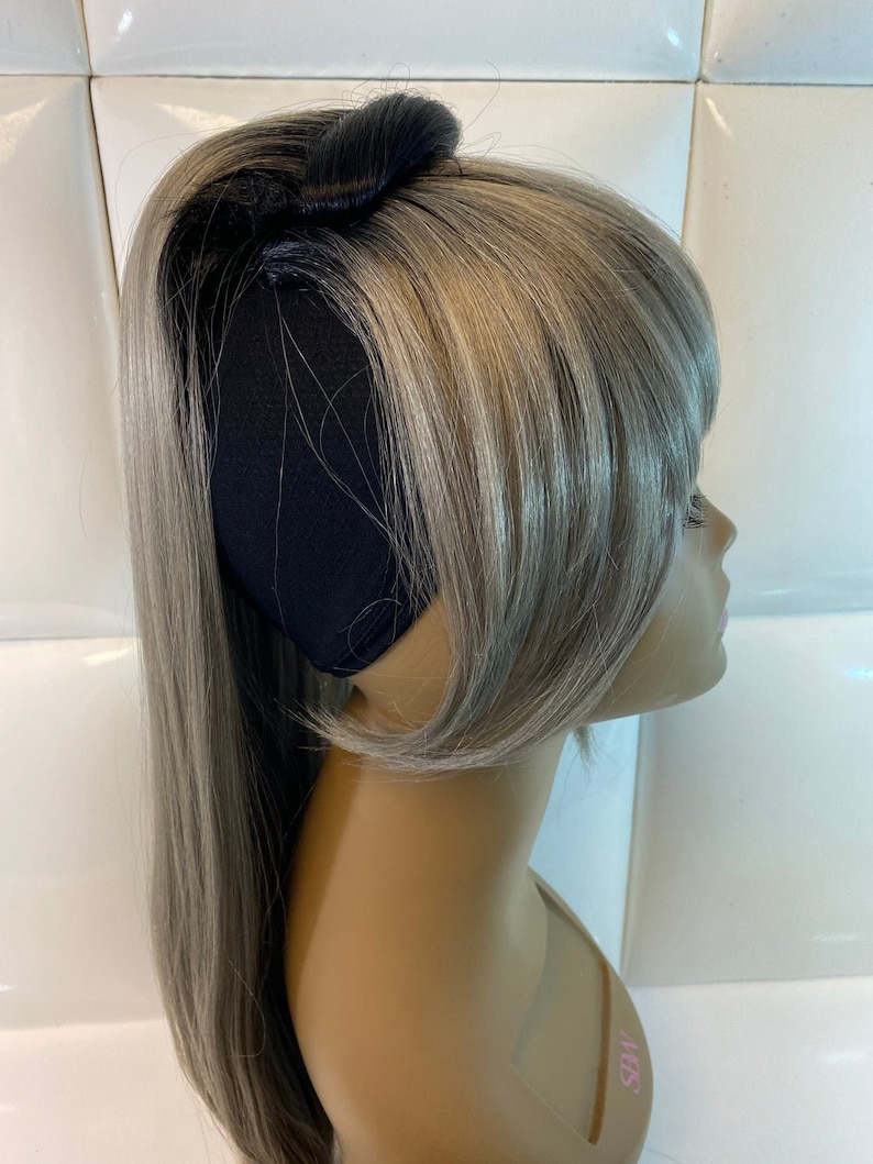 Drawstring Ponytail BANGS Silver GRAY GREY dark Roots 30 - Etsy