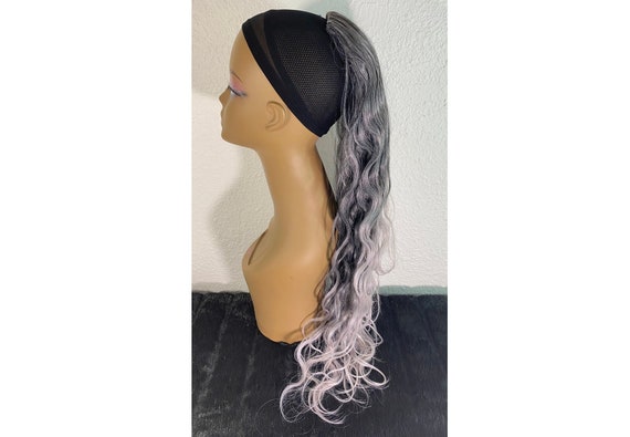 GREY SILVER HUMAN & Synthetic Drawstring Ponytail Extension - Etsy