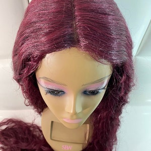 BURGUNDY RED MAROON Lace Part Wig * Extra Long Wavy Curly Hair * Witch ...