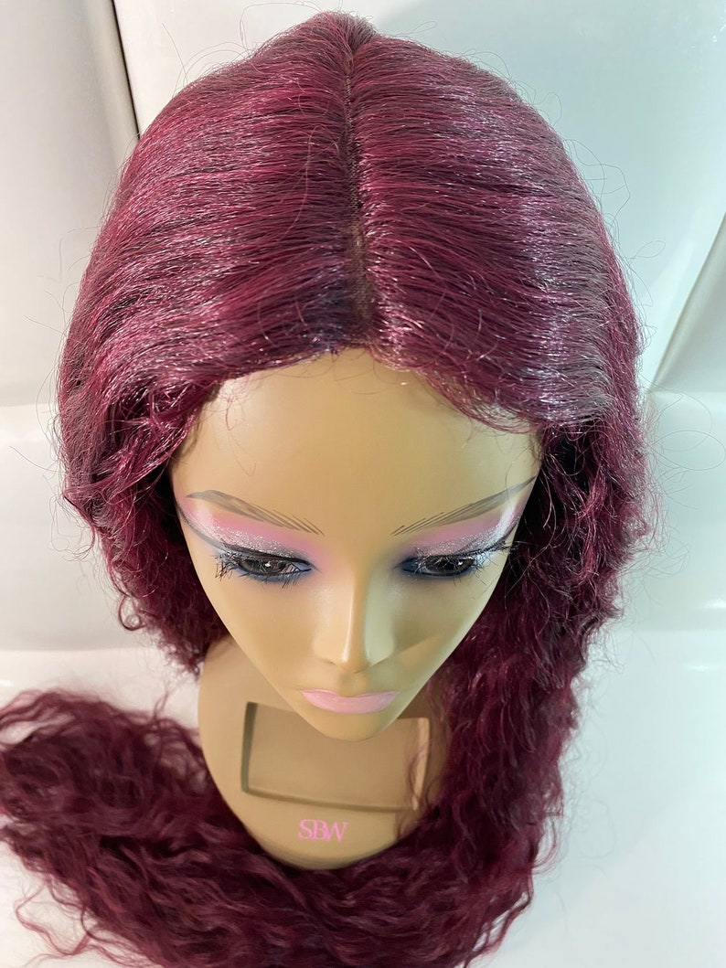 BURGUNDY RED MAROON Lace Part Wig Extra Long Wavy Curly Hair | Etsy
