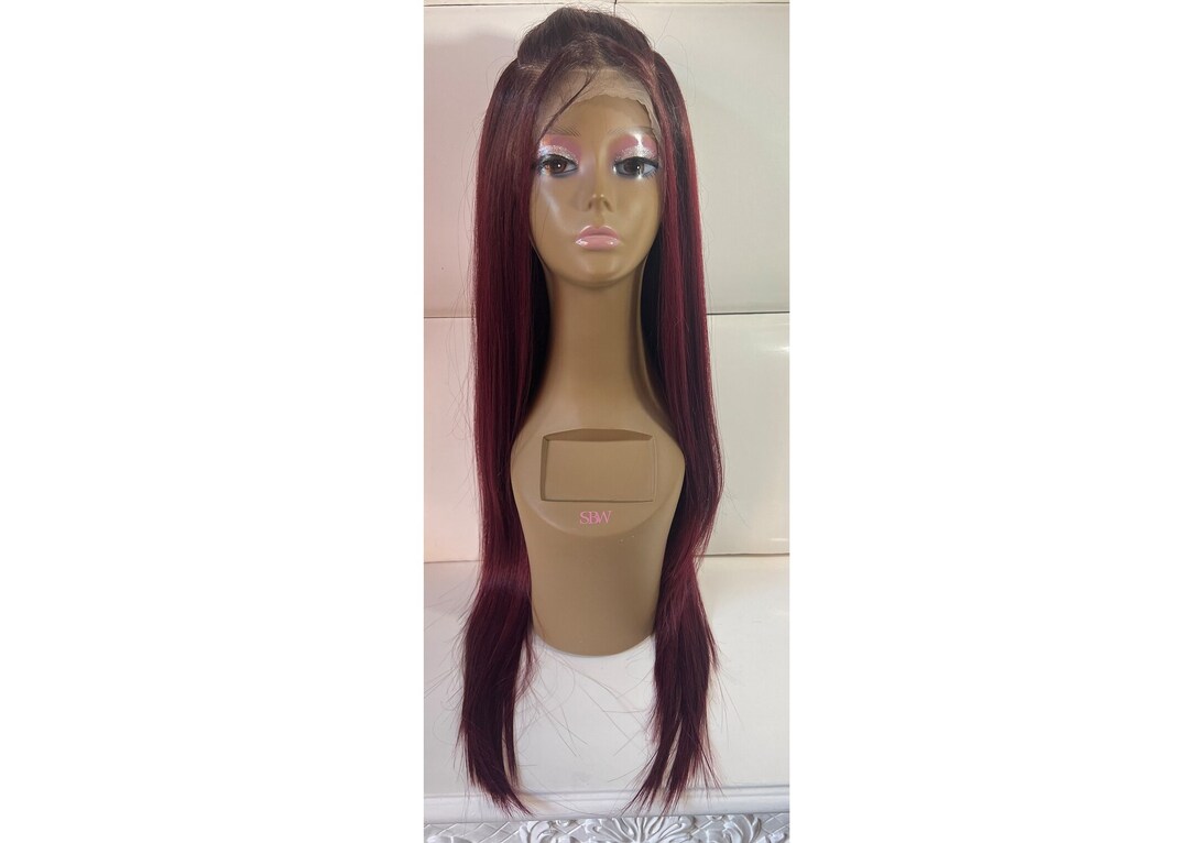 DARK RED BURGUNDY Lace Front Wig Extra Long Straight Wig Deep Lace Part ...
