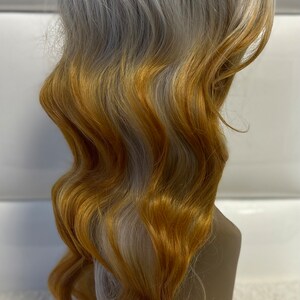 YELLOW PLATINUM BLONDE Dark Roots Lace Part Wig Multicolor 26 Chunky ...