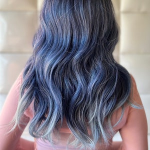 ICY GREY BLUE Ombre Lace Front Wig (dark Roots) Messy Waves Wavy ...