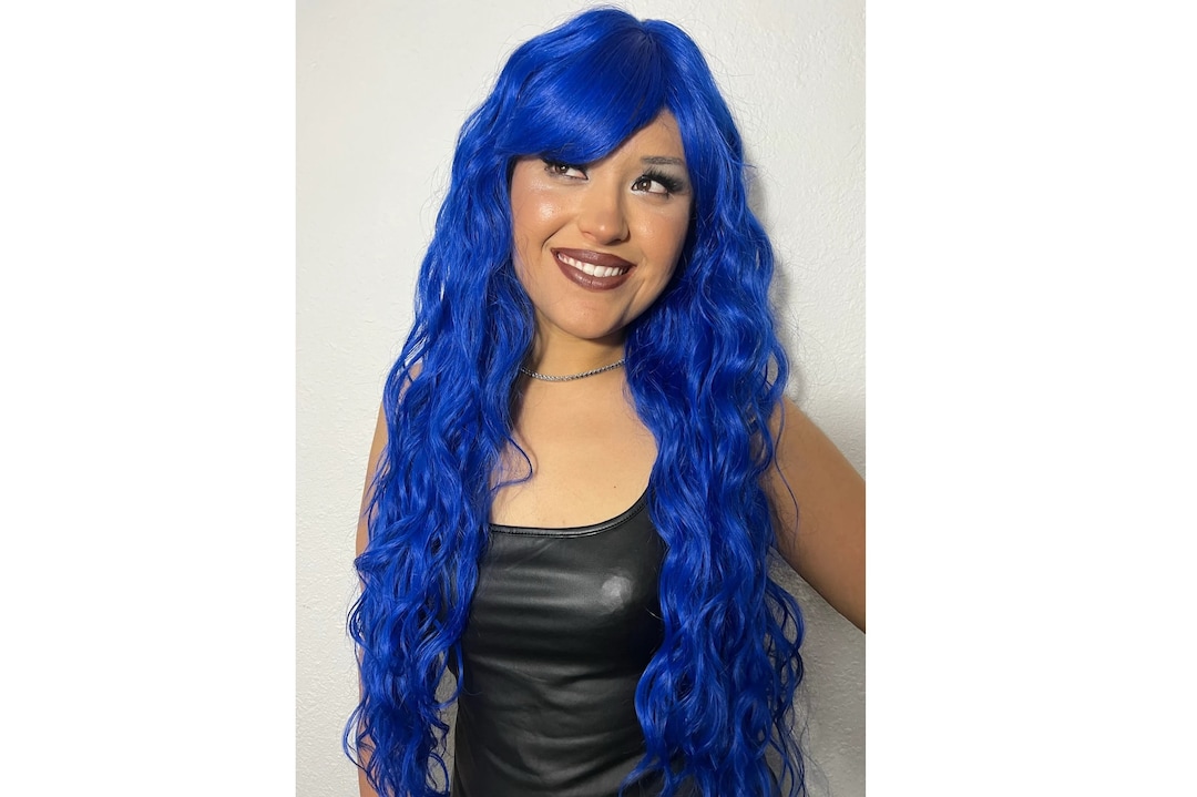 ELECTRIC BLUE Lace Part Wig - Bangs Fringe - Extra Long & Wavy - Beach ...