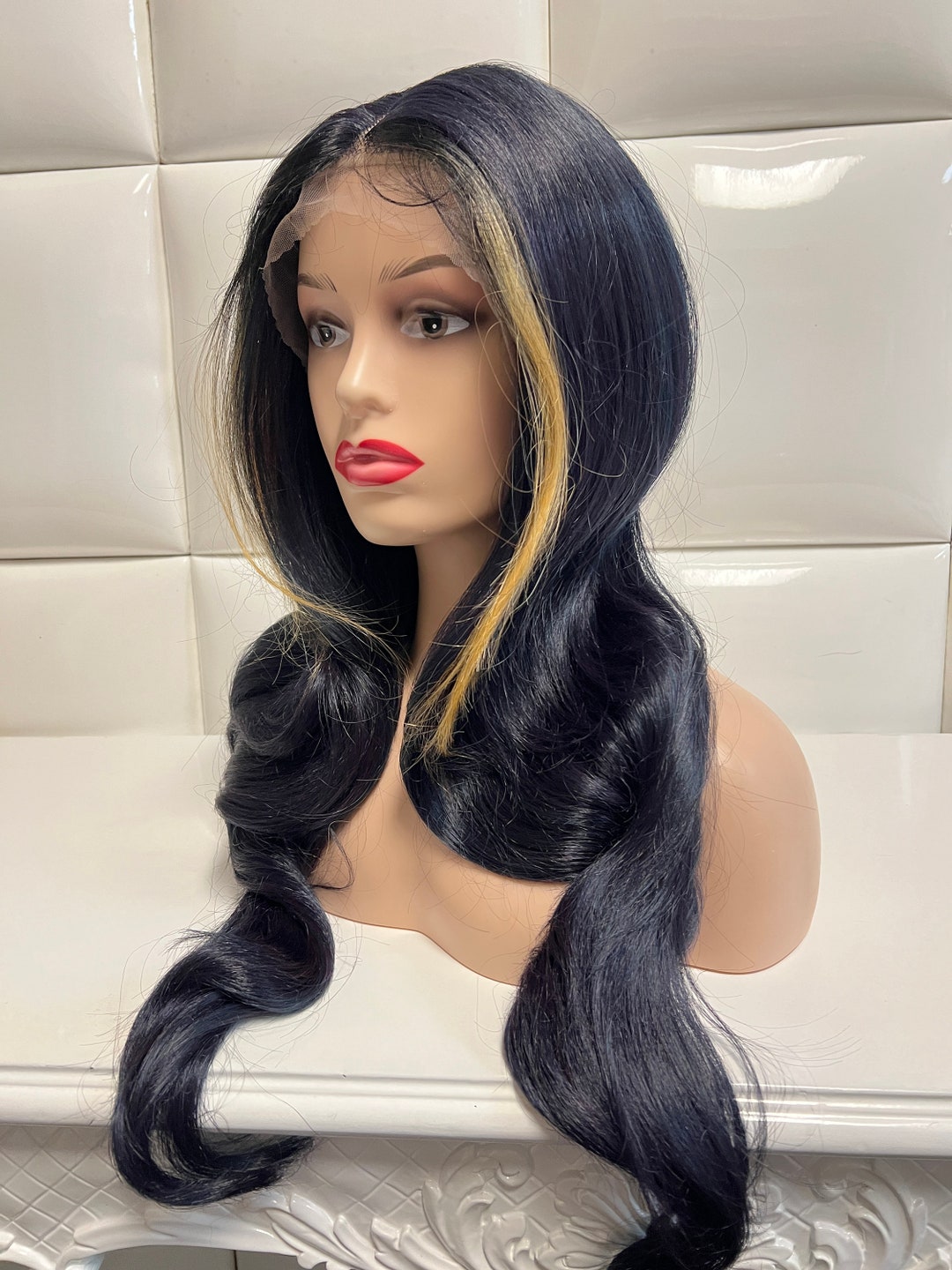 DARK BERRY & Strawberry Blonde Highlights - Hair Lace Front Wig ...