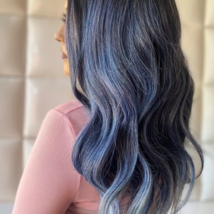 ICY GREY BLUE Ombre Lace Front Wig (dark Roots) Messy Waves Wavy ...