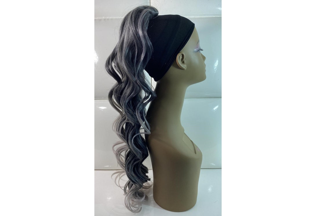 SILVER GREY GRAY Drawstring Ponytail Extension * Human Hair & Synthetic ...