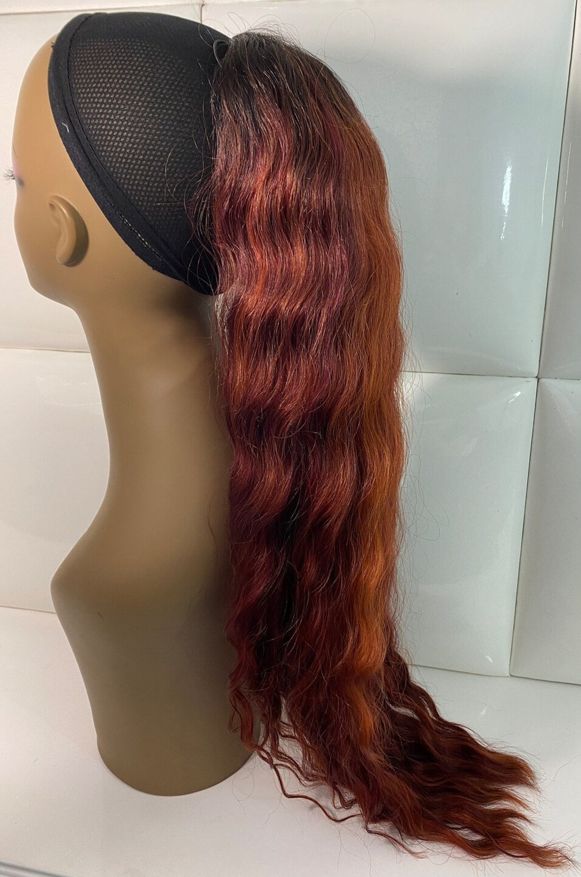 Drawstring Ponytail Extension COPPER AUBURN RED dark Roots - Etsy