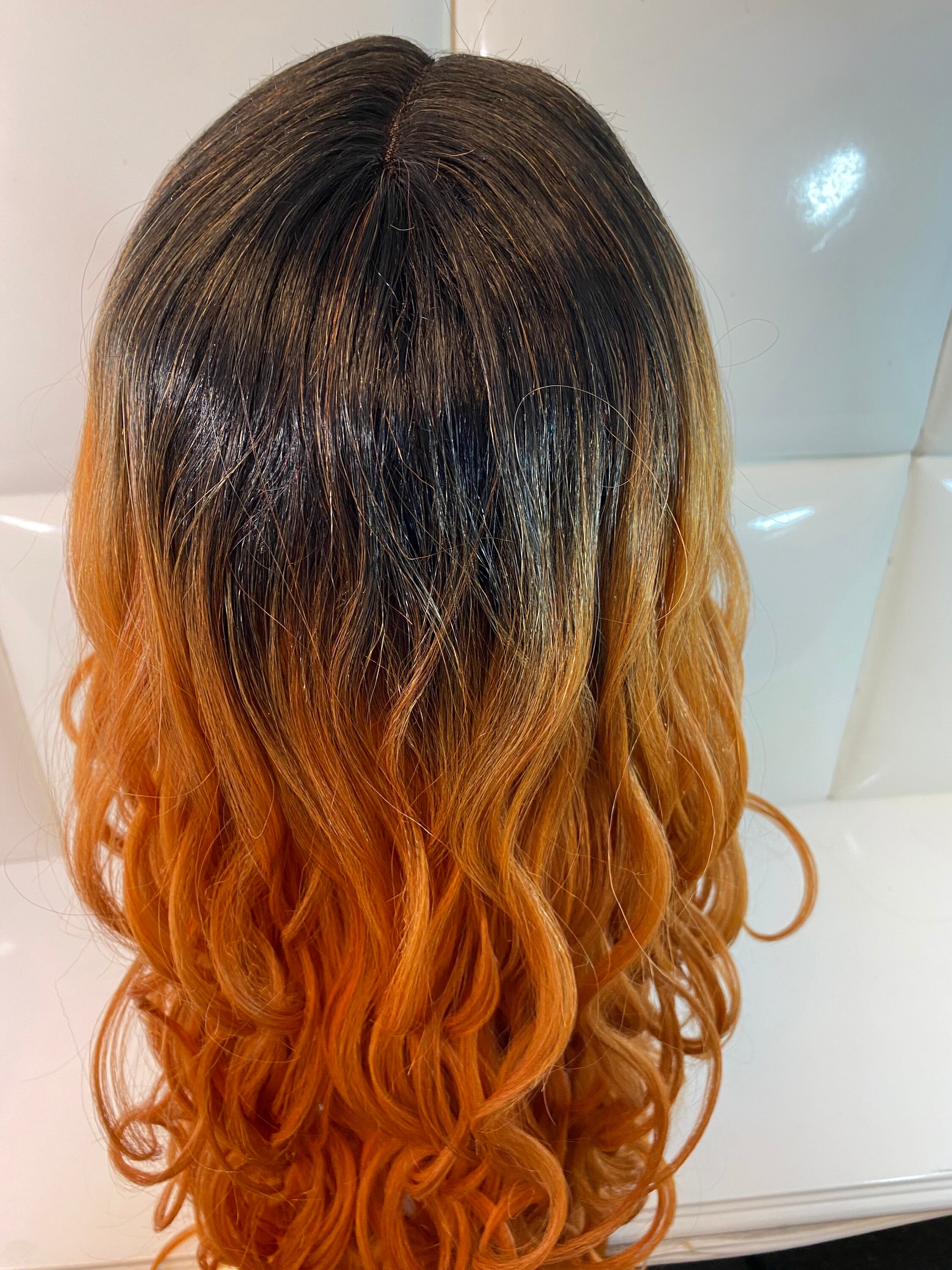 Lace Front Wig PUMPKIN ORANGE AMBER dark roots Extra Long | Etsy
