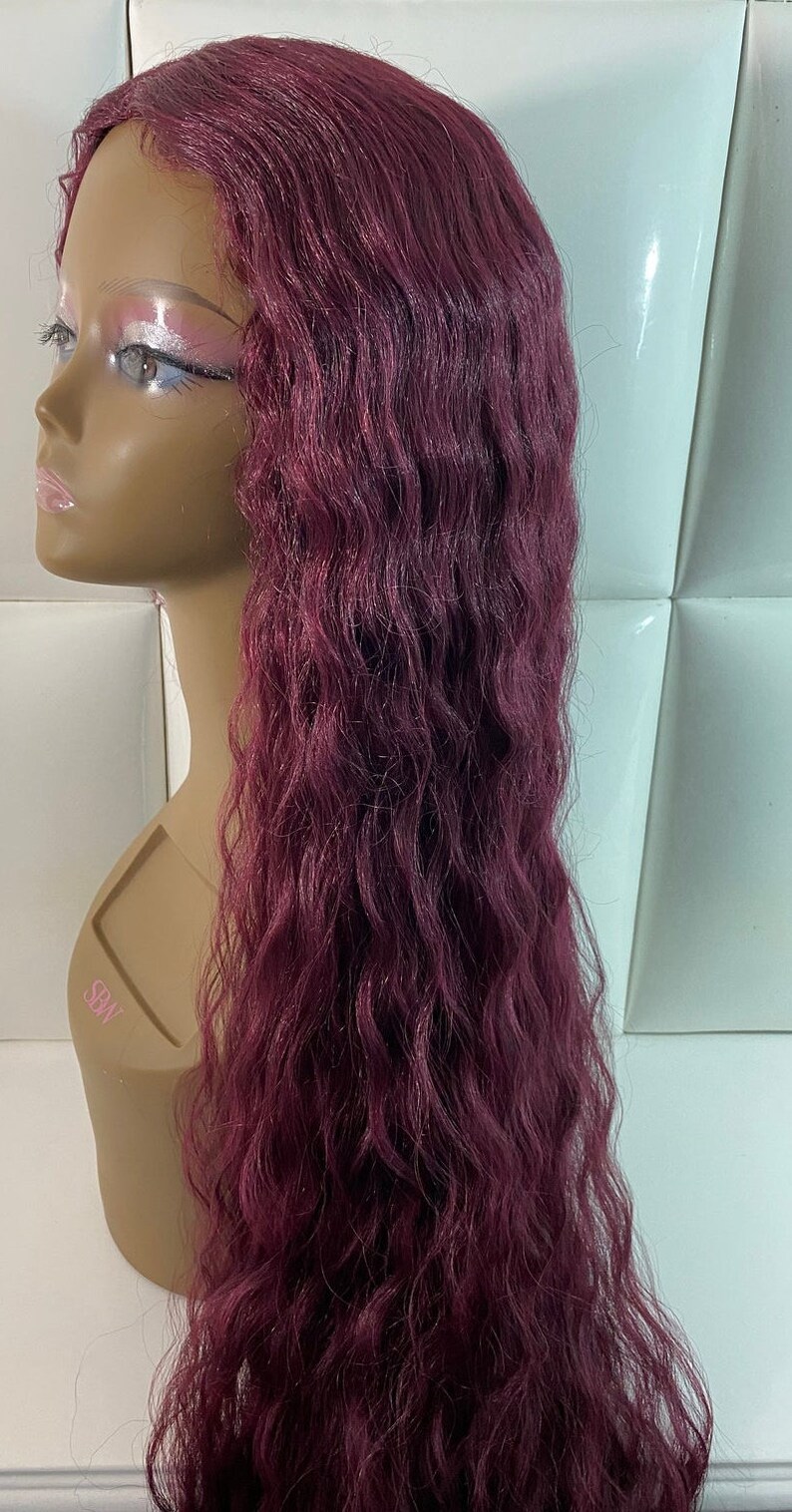 BURGUNDY RED MAROON Lace Part Wig Extra Long Wavy Curly Hair | Etsy