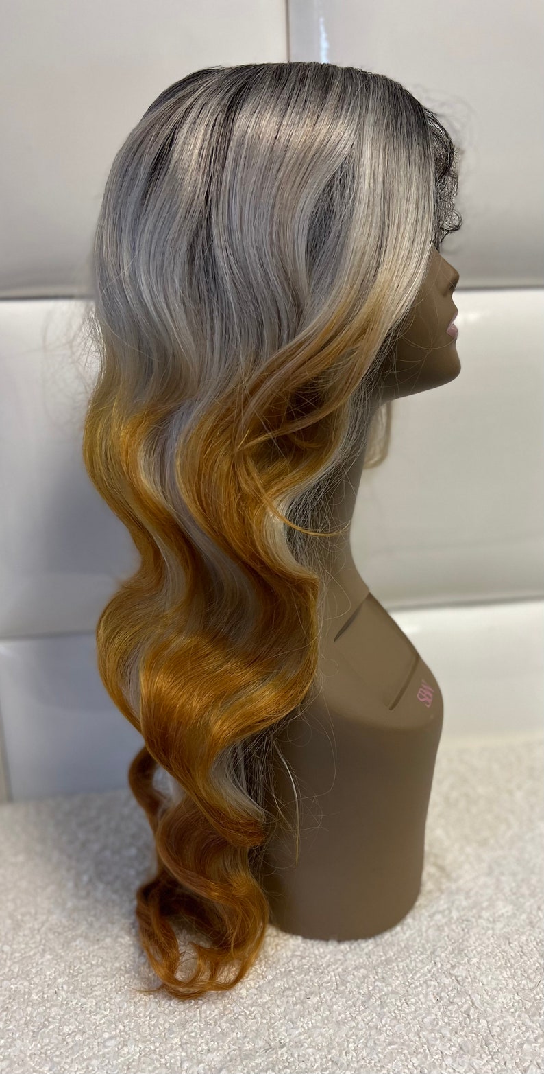YELLOW PLATINUM BLONDE Dark Roots Lace Part Wig Multicolor - Etsy