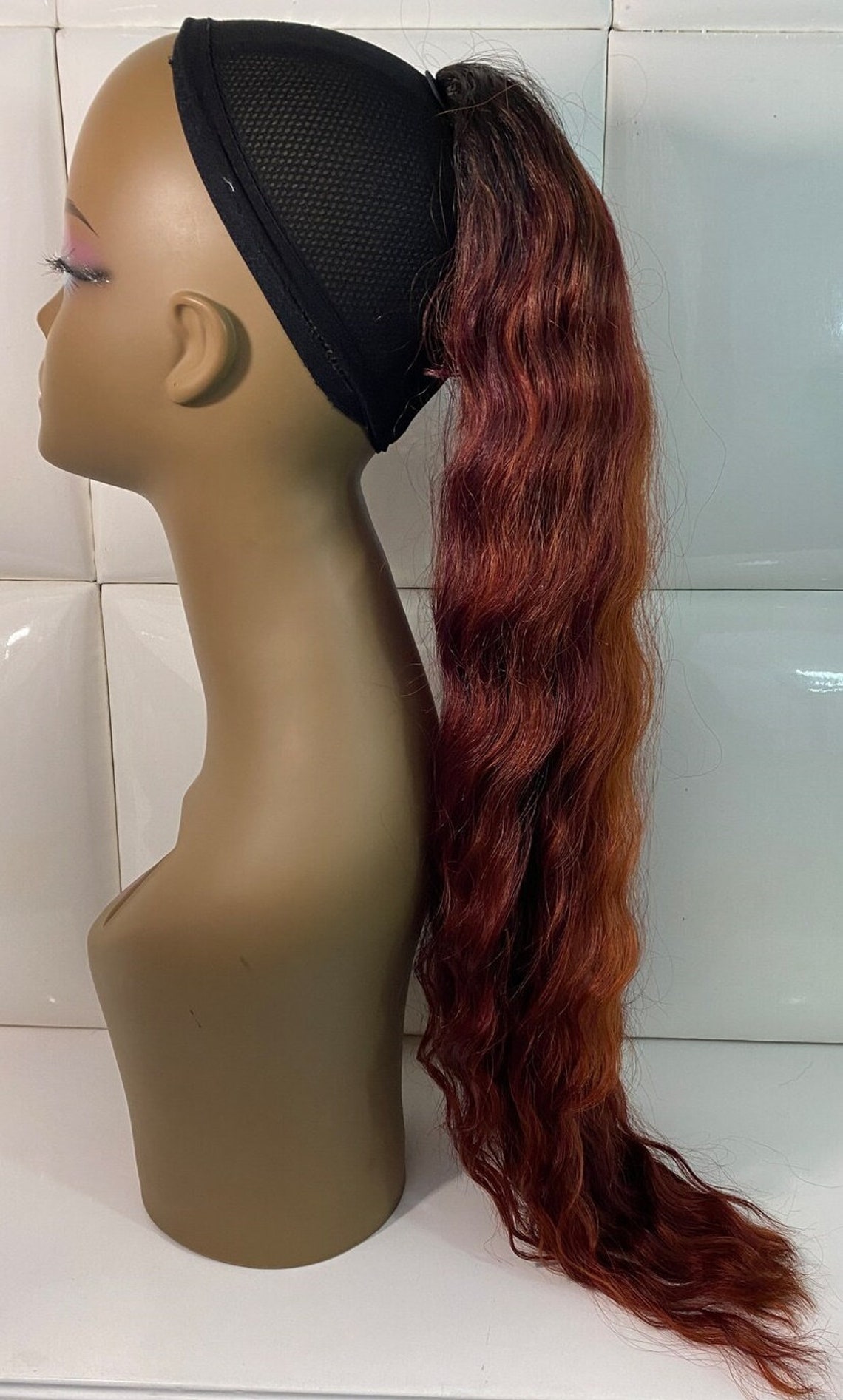 Drawstring Ponytail Extension COPPER AUBURN RED dark Roots - Etsy