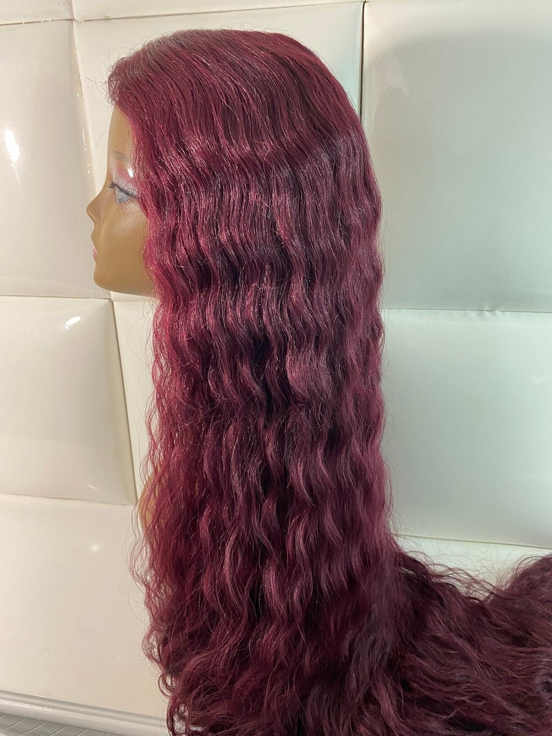 BURGUNDY RED MAROON Lace Part Wig Extra Long Wavy Curly Hair | Etsy