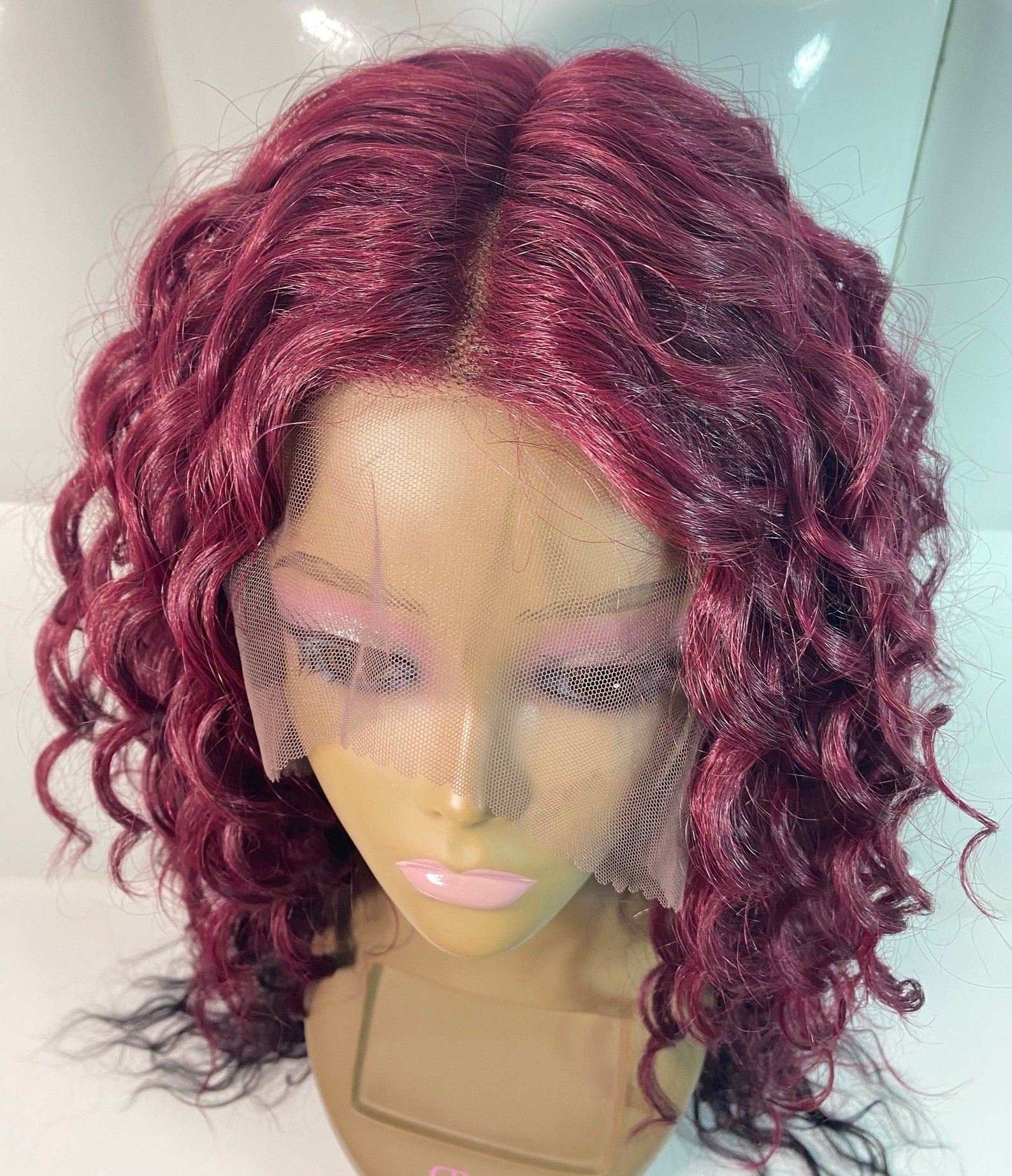 BURGUNDY RED WINE Swiss Lace Front Wig Deep Part Long - Etsy