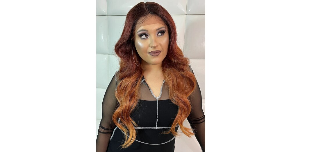 AUBURN & AMBER ORANGE Lace Front Wig - Deep Center Part - Long Wavy ...