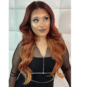 AUBURN & AMBER ORANGE Lace Front Wig - Deep Center Part - Long Wavy ...
