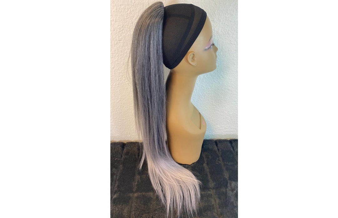 32" Silver Gray Drawstring Ponytail Extension, Yaki Hair Blend - Etsy