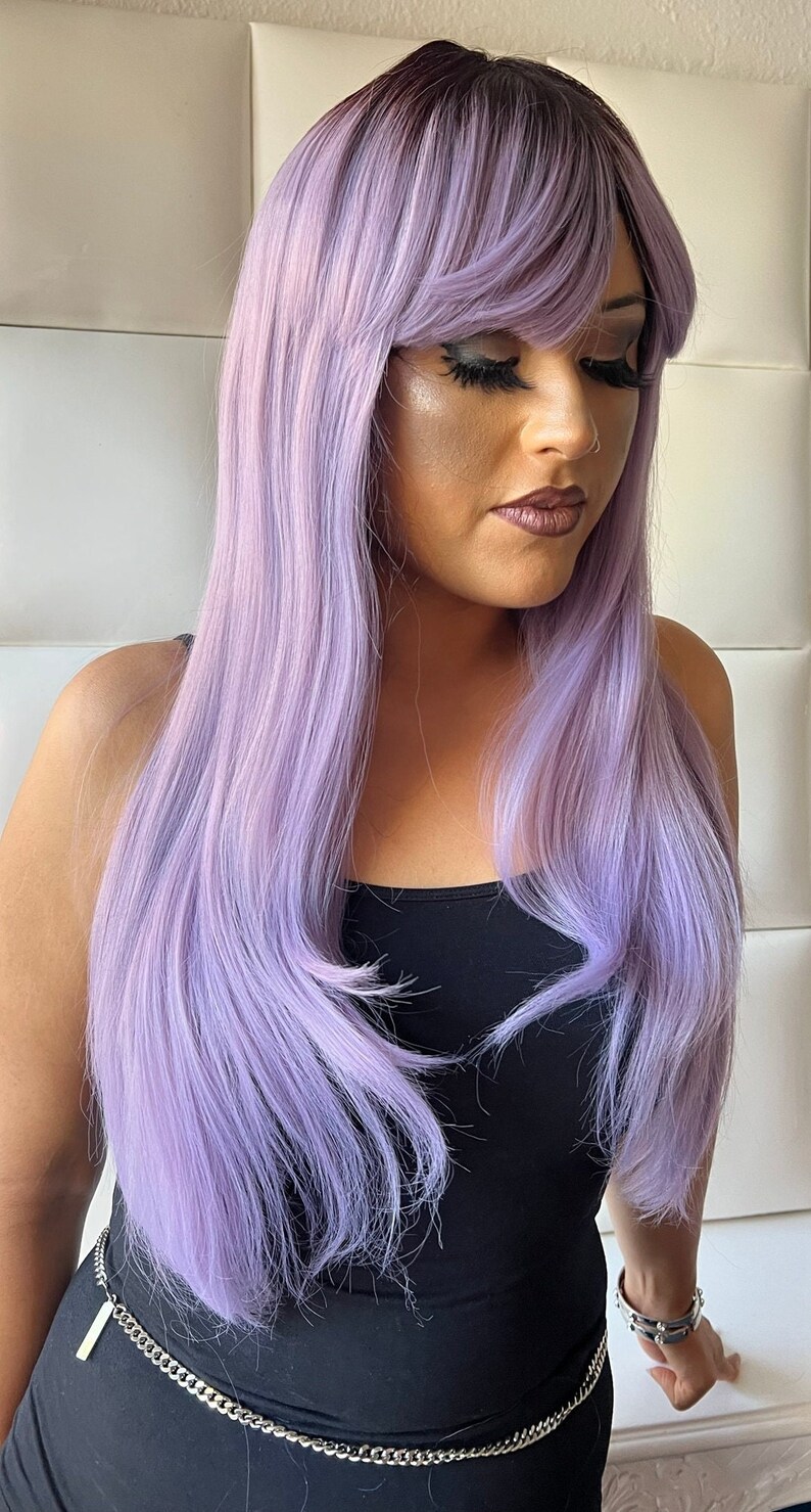 Full Wig Light PURPLE LILAC LAVENDER Long Sleek Straight - Etsy