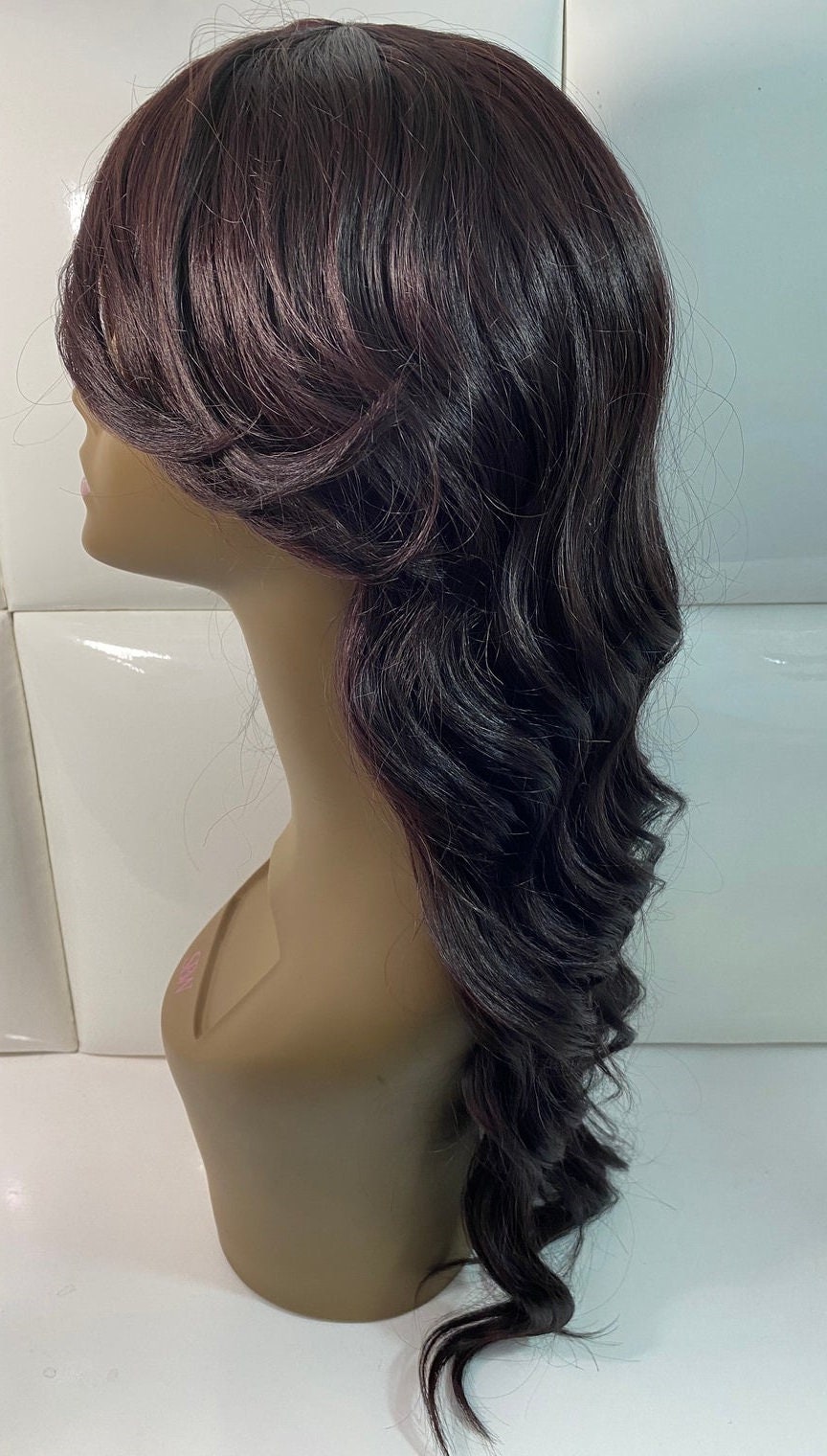 Synthetic Full Wig Side Swept Bangs BURGUNDY Long Full & - Etsy